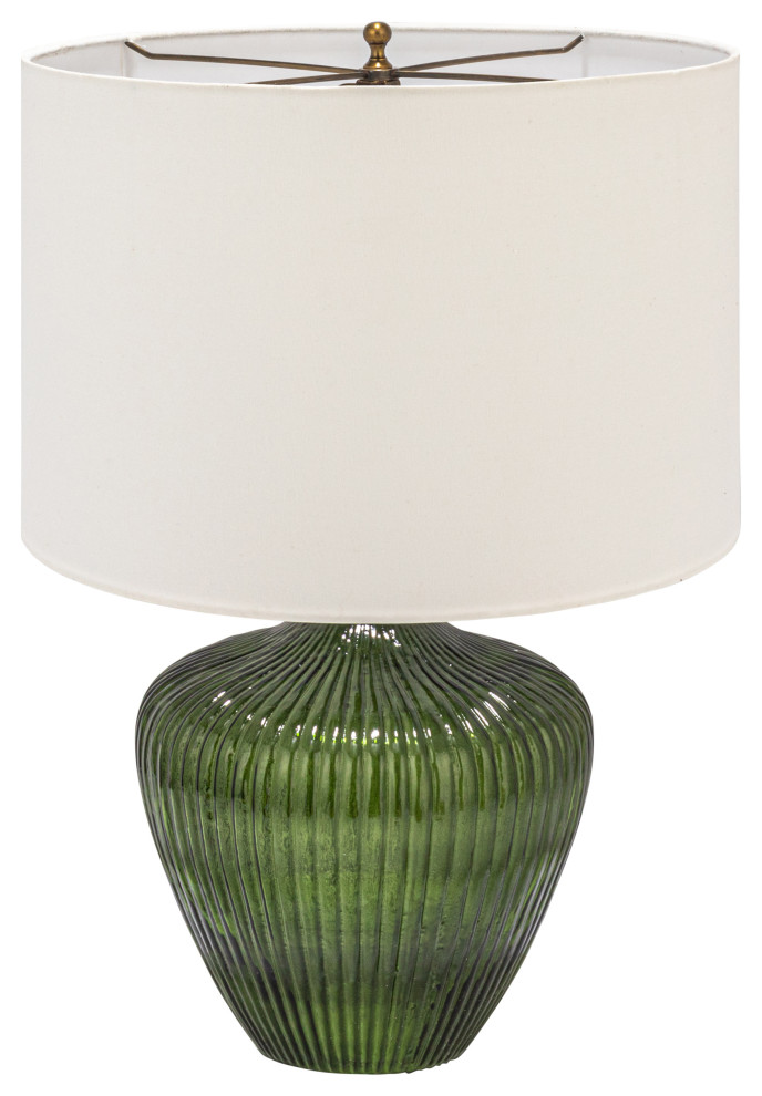 Green Glass Table Lamp With White Drum Shade - Contemporary - Table ...