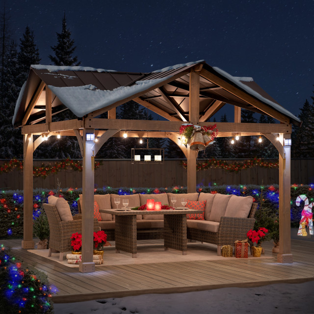 Sunjoy 13.5 ft. x 13.5 ft. Outdoor Patio Black Steel Hardtop Gazebo ... Sunjoy 13.5 ft. x 13.5 ft. Outdoor Patio Black Steel Hardtop Gazebo ...