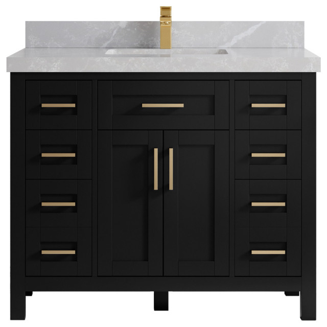 Cambridge 30 Single Sink Bath Vanity in Black 2" Calacatta Black, 42 ...