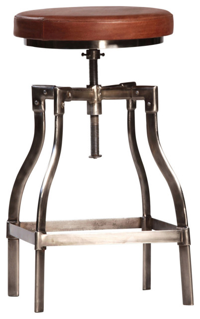 Chestnut Leather Adjustable Bar / Counter Stool - Industrial - Bar ...