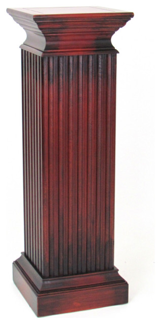 Square Shaped Column Pedestal With Reeded Design, Brown - Traditional ...