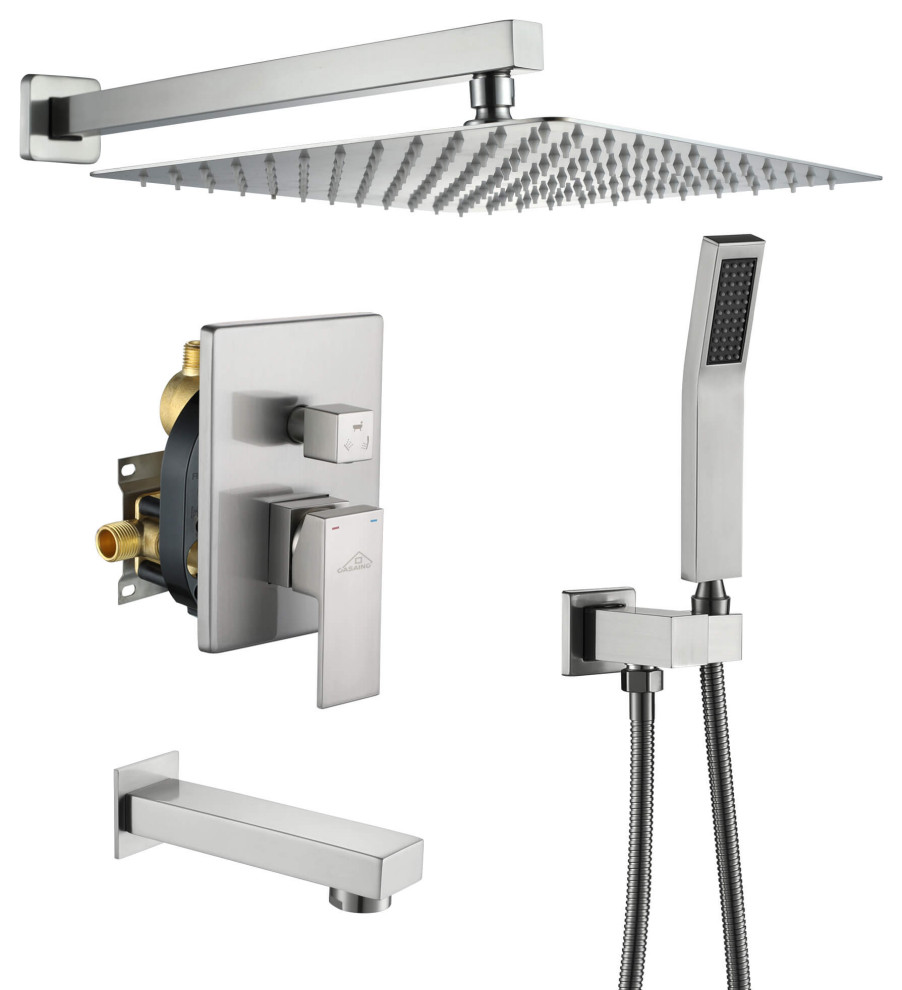 12" Wall Mounted Shower System with Bathtub Faucet,Brushed Nickel ...