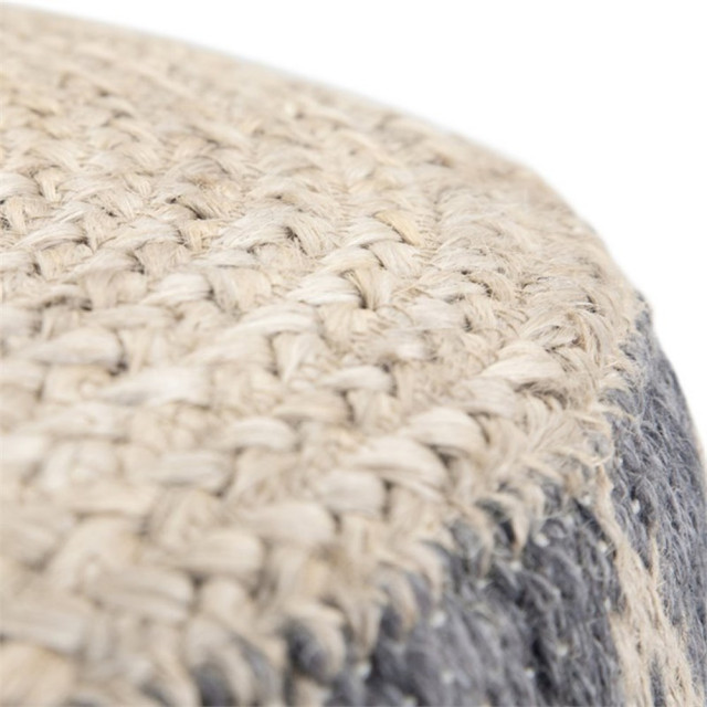 Simpli Home Edgeley Boho Round Pouf in Gray and Natural Woven Braided Jute - Scandinavian ...