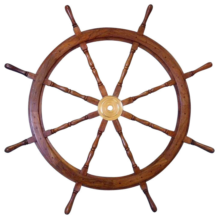 Model Ship Wheel, Brass and Wood, Large, 48" - Beach Style - Wall ...