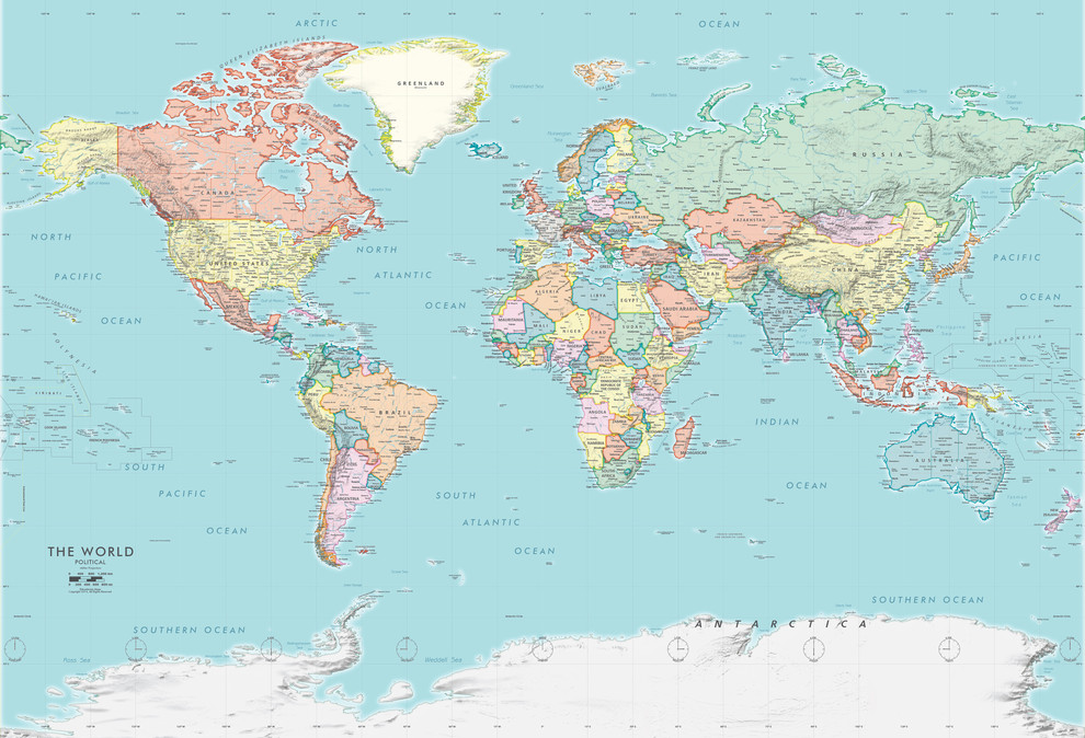 World Political Map Decal, Peel and Stick, 1-Panel, 62"x42", 62"x42 ...