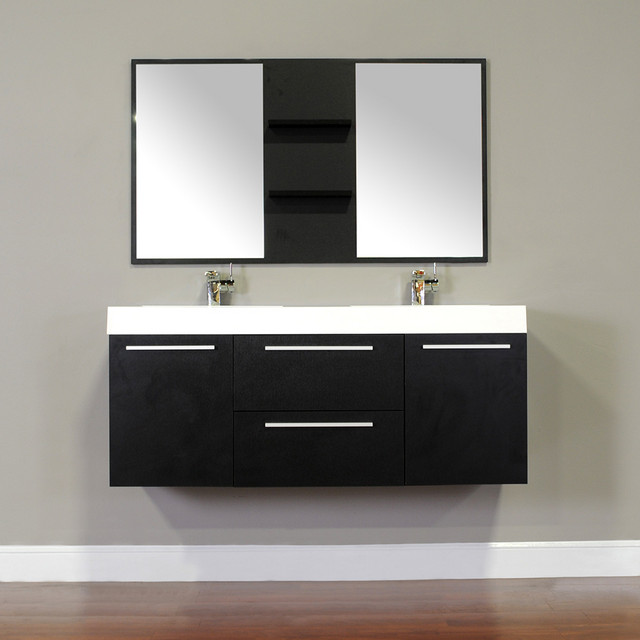 54 inch Double Wall Mount Modern Bathroom Vanity in Black without ...