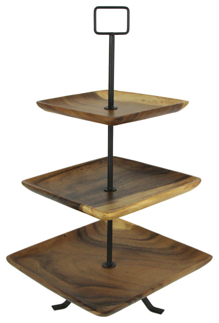 Polished Wood 3 Tier Square Shaped Serving Tray, One Size - Industrial ...