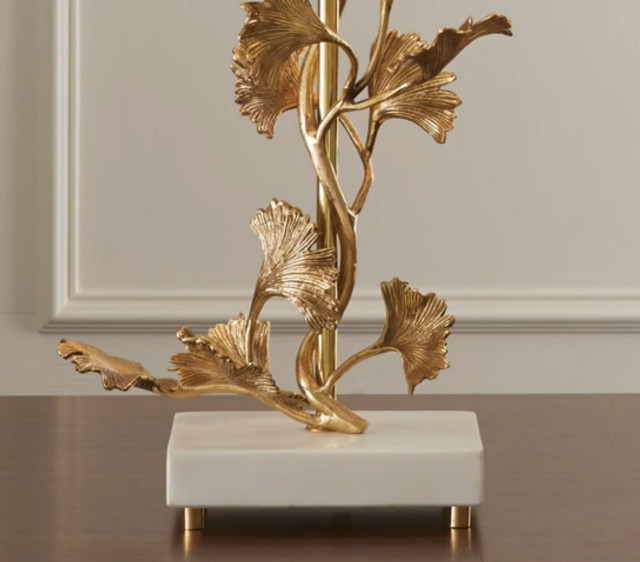 Elegant Ginkgo Vine Leaves Table Lamp Organic Brass Leaf White Gold ...
