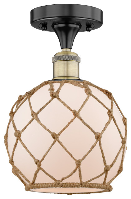 Farmhouse Rope 1 8" Semi-Flush Mount Antique Brass - Beach Style ...