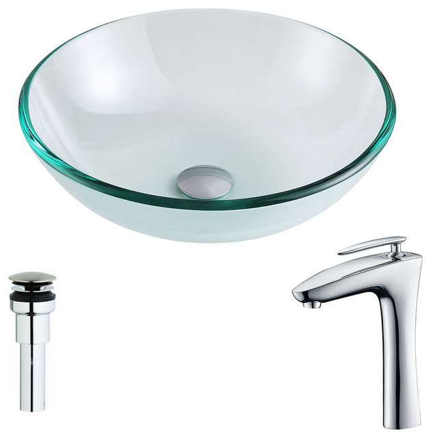 ANZZI Etude Series Deco-Glass Vessel Sink with Crown Faucet ...