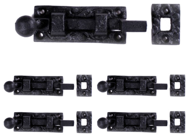 Black Wrought Iron Slide Bolt 4 inch Offset Pack of 4 - Traditional ...