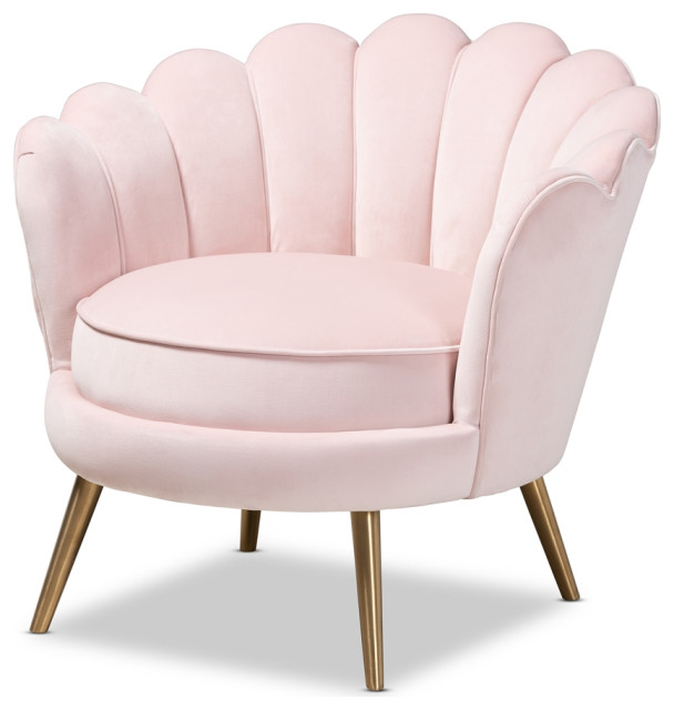 Light Pink Velvet Fabric Upholstered Gold Finished Seashell Shaped ...