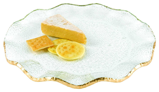HomeRoots 13" Mouth Blown Wavy Edge Gold Leaf Platter or Charger - Serving Dishes And Platters ...