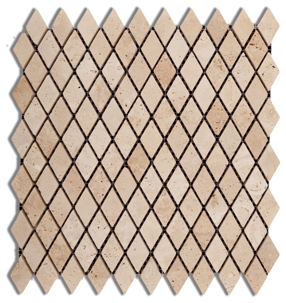 Ivory Travertine 1" Diamond Tumbled Mosaic Tile - Traditional - Mosaic ...