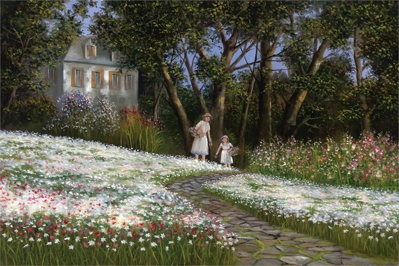 "The Gardens" Canvas Painting by H. Hargrove, 24"x20" - Traditional ...