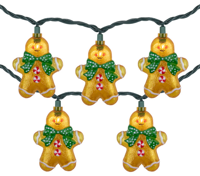 10ct Gingerbread Man Christmas Lights Clear Lights Green Wire - Modern ...