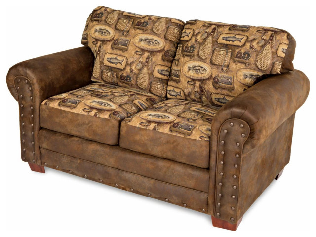Classic Brown River Bend Loveseat With Leather Look Microfiber