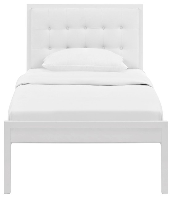 Modern Contemporary Urban Twin Size Platform Bed Frame, White, Faux ...