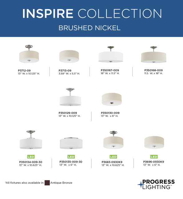 Progress Lighting P3712 Inspire 2 Light 13" Wide Semi Flush Mount ...