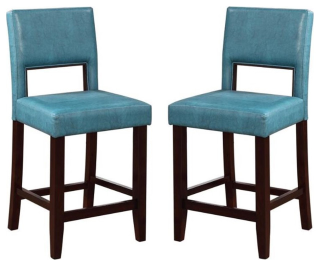 Home Square 24" Solid Wood Counter Stool with Padded Seat in Blue - Set ...