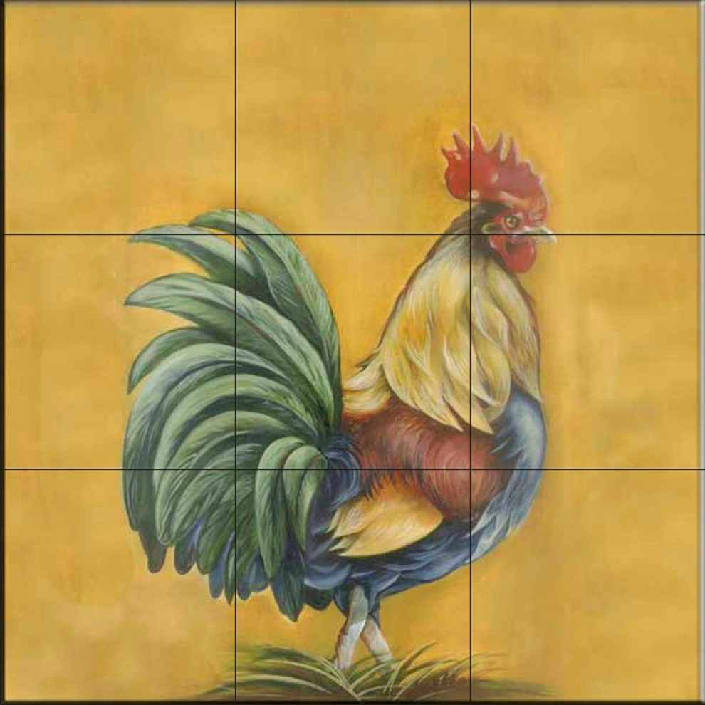 Tile Mural, Rooster 3 by Joelle Goff, 12.75" x 12.75" (9 Tiles ...