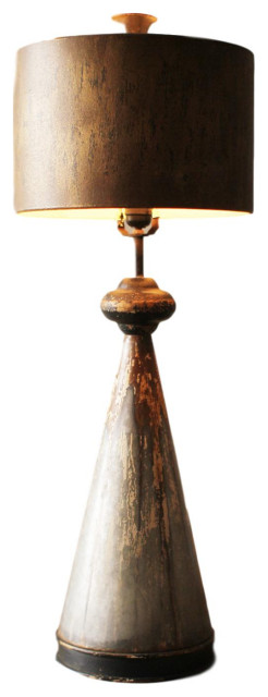 Industrial Metal Cone Shaped Table Lamp Rustic Round Brown Metal Shade ...
