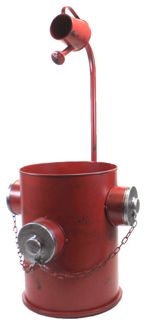 Home and Garden Fire Hydrant Red Planter Metal Decor Garden Flowers Dog ...