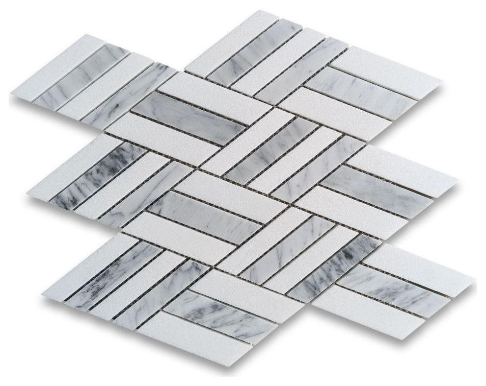 Carrara White Marble Parallelogram Diamond Mosaic Tile Thassos White, 1 ...
