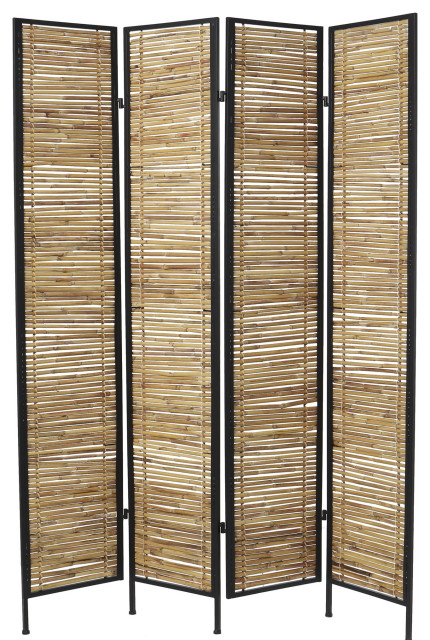 Rustic Room Divider, Bamboo Stick Design With Metal Frame & 4 panel ...