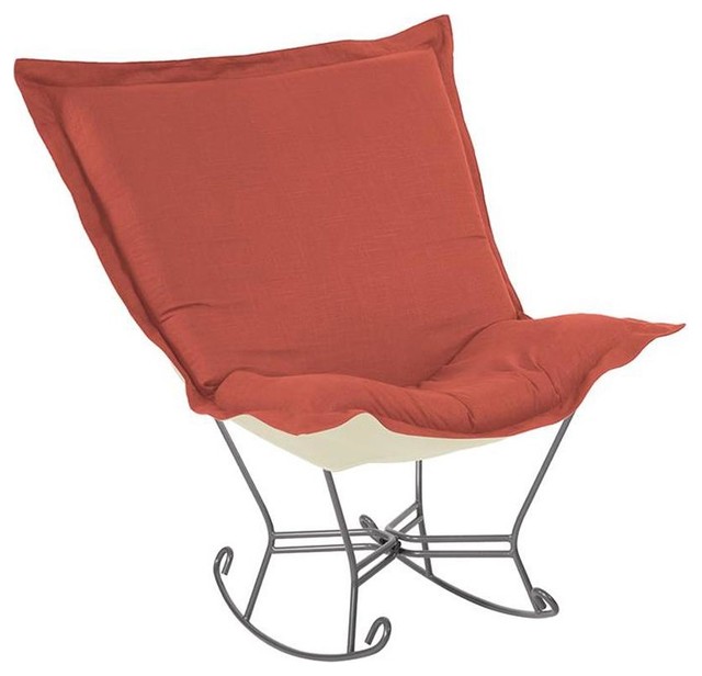 Howard Elliott Linen Slub Scroll Puff Chair, Titanium Frame ...