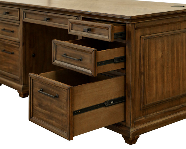 Traditional Wood Double Pedestal Executive Desk Fully Assembled Brown ...