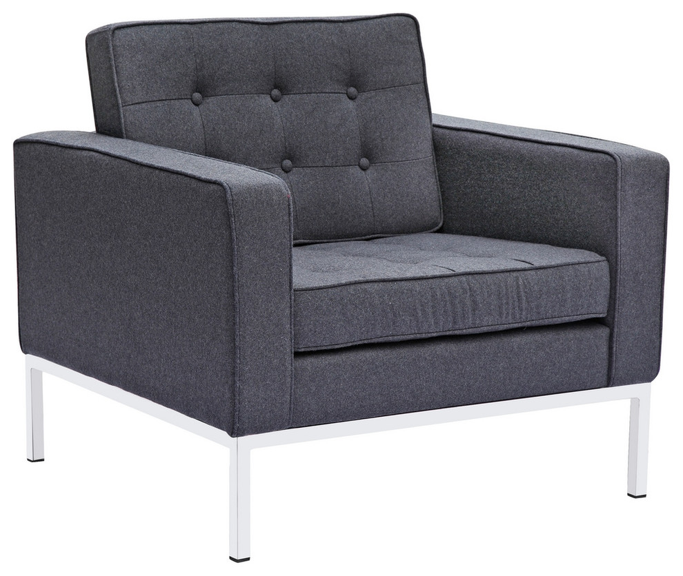 Modern Classics Button Arm Chair in Wool, Gray, 31"H x 33.5"W x 31"D ...
