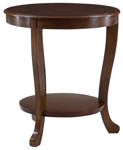 Linon Merce 22" Round Wood Side Table with Shelf in Hazelnut Brown ...
