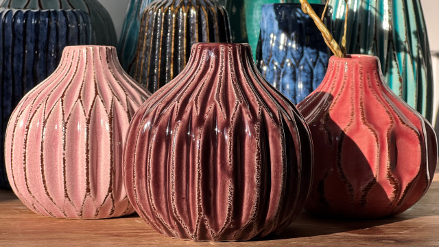 3 Piece PInk/Mauve/Rose Stoneware Table Vase Set - Farmhouse - Vases ...