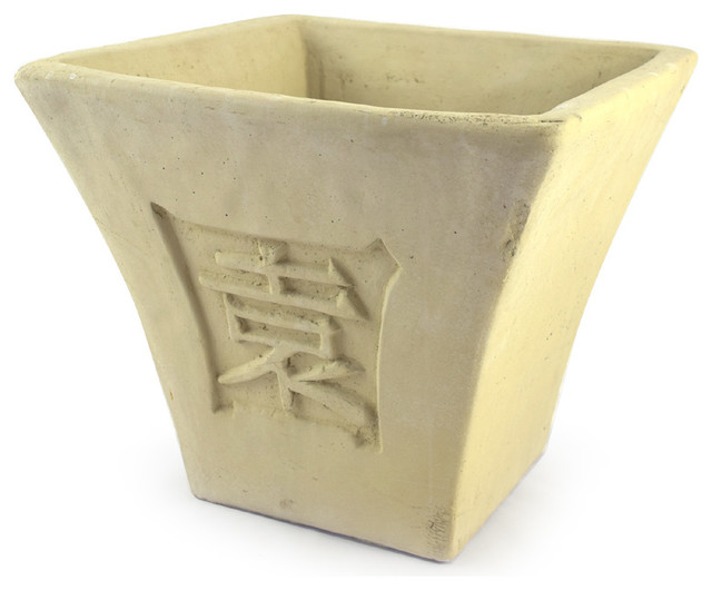 'To Garden' Hanji Symbol Designer Cast Stone Outdoor Planter - Asian ...