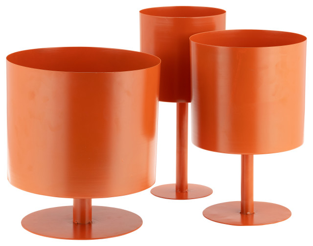 Ec Metal, 10", Flat Round Base Planter, Burnt Orange, 10x10x11 inches ...