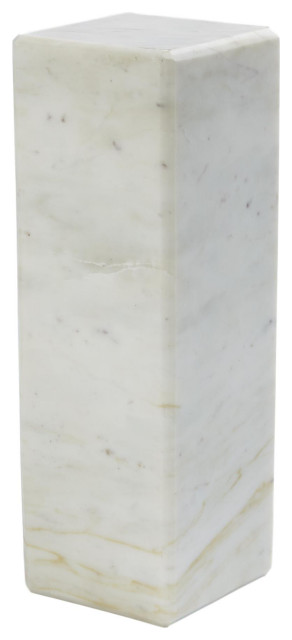 Luxe Classic Square White Gray Solid Marble Pedestal Riser 5x15" Stand ...