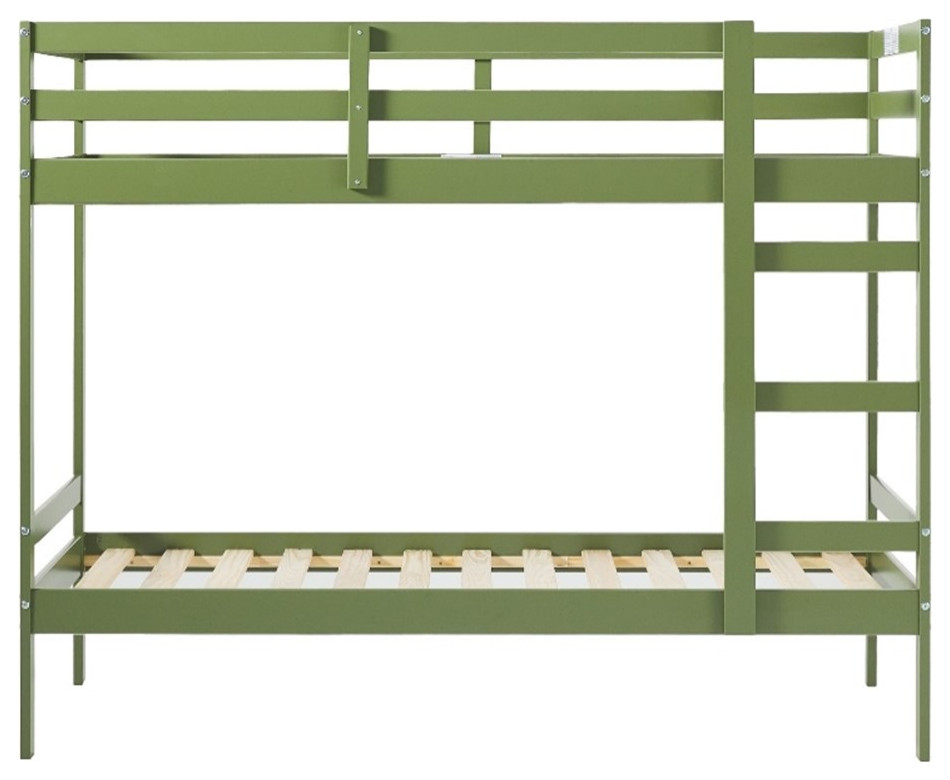 Pemberly Row Twin Over Twin Simple Solid Wood Bunk Bed - Olive Green ...