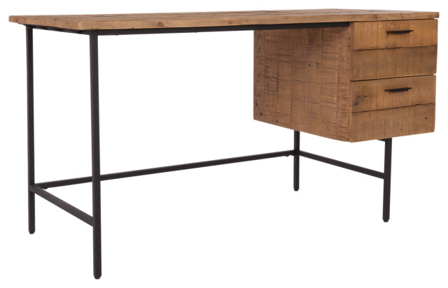 Industrial 2 Drawer Desk, Natural Brown, Black Textured, 30Hx55Wx24D ...