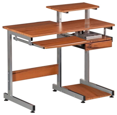 Pemberly Row Contemporary Wood/Steel Computer Desk in Mahogany ...