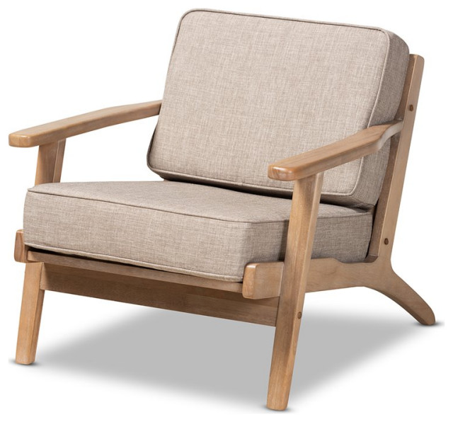 Bowery Hill Light Grey Upholstered Antique Oak Finished Wood Armchair ...