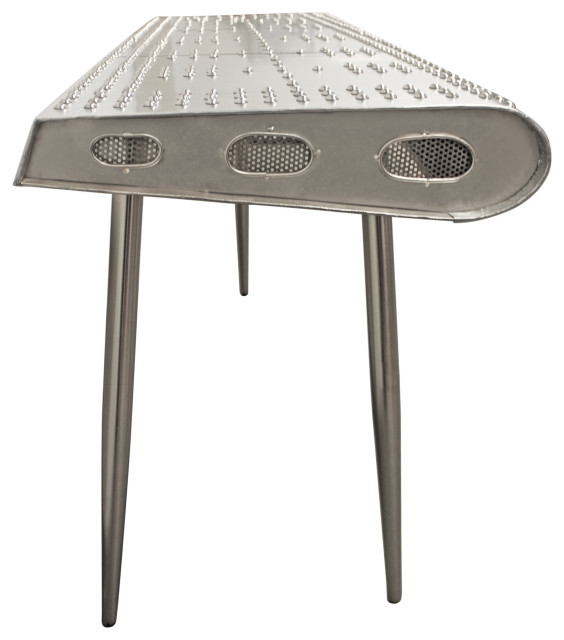 Pilot Console Table with Silver Aluminum Cladding and Exposed Steel ...