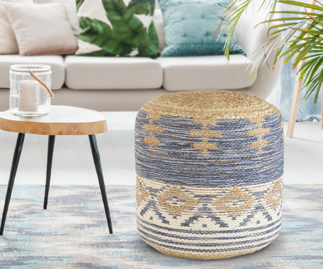 Geometric Natural Jute Pouf - Beach Style - Floor Pillows And Poufs - by LR Home | Houzz