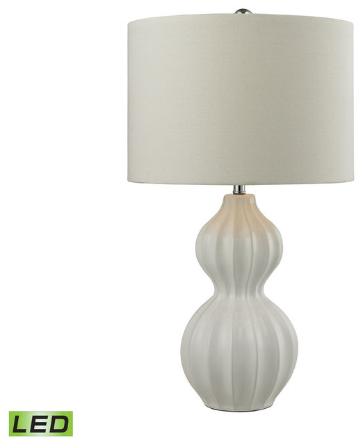 Ribbed Gourd LED Table Lamp in Gloss White Ceramic - Transitional ...