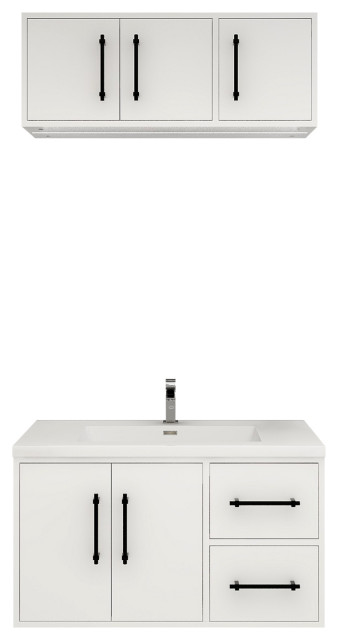 Victoria 36" Solid Wood Bath Vanity, Overhead Cabinet - Modern ...