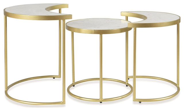 RRI Goods Modern White Marble and Gold Nesting Tables, Set of 3 ...