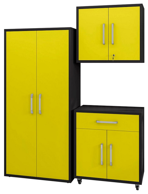 Eiffel 3-Piece Garage Set, Matte Black and Yellow - Garage And Tool ...