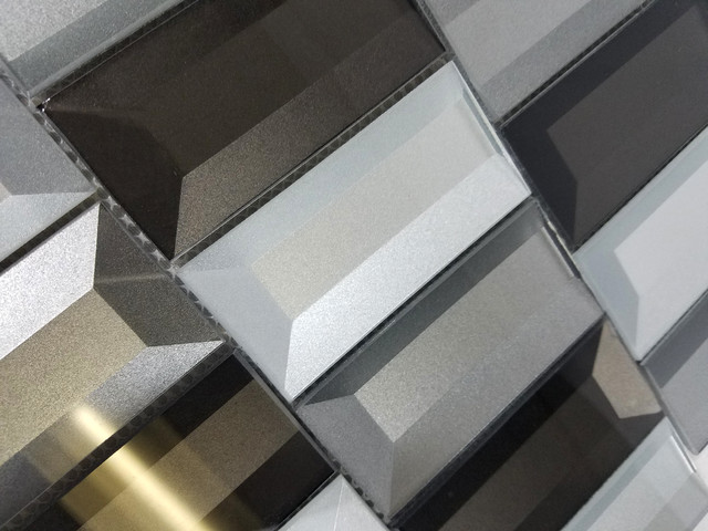 Illusion 2"x4" Beveled Glass Rectangle Mosaic Tile,Gray - Contemporary ...