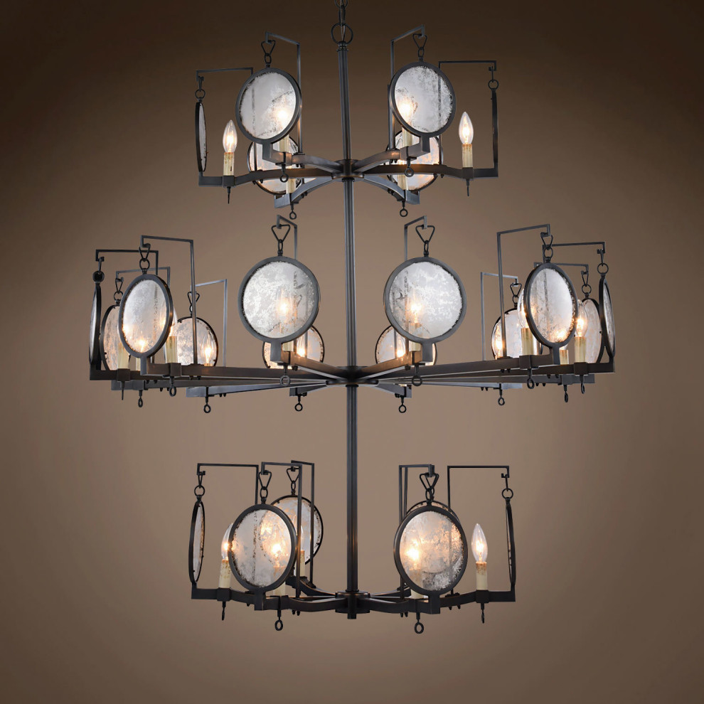 Gaslight Lens 24 Light 42" Bronze Chandelier - Transitional - New York ...