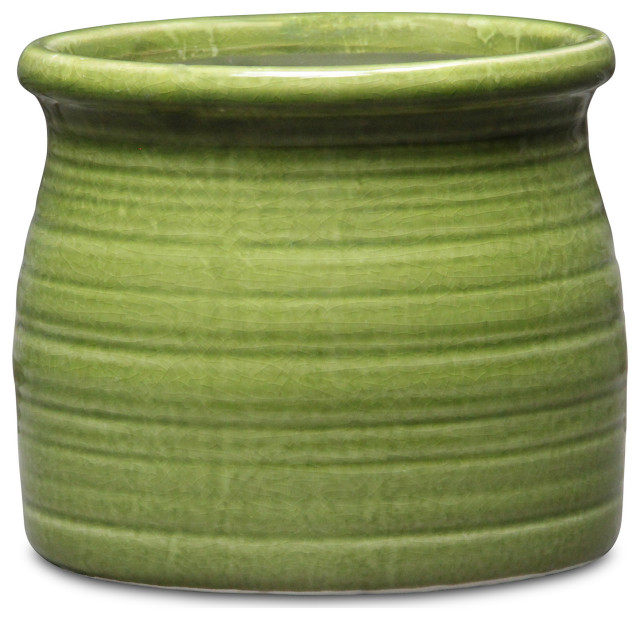 Curved Ceramic Pot - Large & Green - Contemporary - Indoor Pots And ...